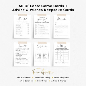 GardenCity Bridal Shower Games For 50 Guests, 4 Games + Advice and Wishes - Double Sided Cards - Minimalist