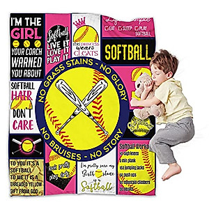 BAIVEAV Softball Blanket Throw Sport Lover Throw Plush Fleece Sherpa Bed Blanket for Kids Adults Cozy Plush Throw Soft Blanket for Couch Sofa Bedding Living Room 50"x40"
