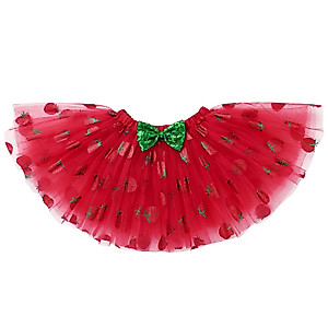 ODASDO Baby Girls Strawberry 1st First Birthday Outfit One Year Old Party Cake Smash Set Fly Sleeve Romper Bodysuit Princess Tutu Tulle Skirt Bowknot Headband Leg Warmers Photo Props 4pcs One 1 Year