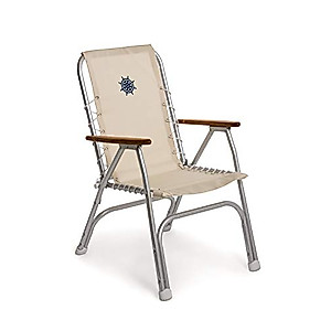 FORMA MARINE Boat Chairs High Back Off-White Deck Folding Marine Aluminum Teak Furniture Set of 2 M150W