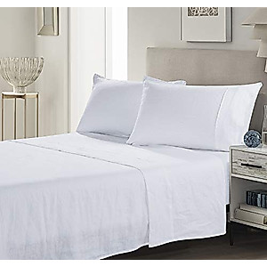 meadow park 100% Stone Washed Linen Sheets with Pillow Cases, King Size 4 Pcs Set, Deep Pocket, Soft and Breathable Fabric, Cool Night Sleep Comfort, White Color