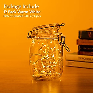 SINAMER 12 Pack Fairy Lights Battery Operated String Lights, 7ft 20 Led Waterproof Copper Wire Firefly Starry for DIY Wedding Party Bedroom Christmas (Warm White)