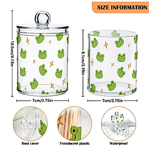xigua Frog Qtip Holder with Lid,4Pack Clear Plastic Apothecary Jars Bathroom Storage Containers for Cotton Swab,Cotton Ball,Floss Picks,Tea,Coffee