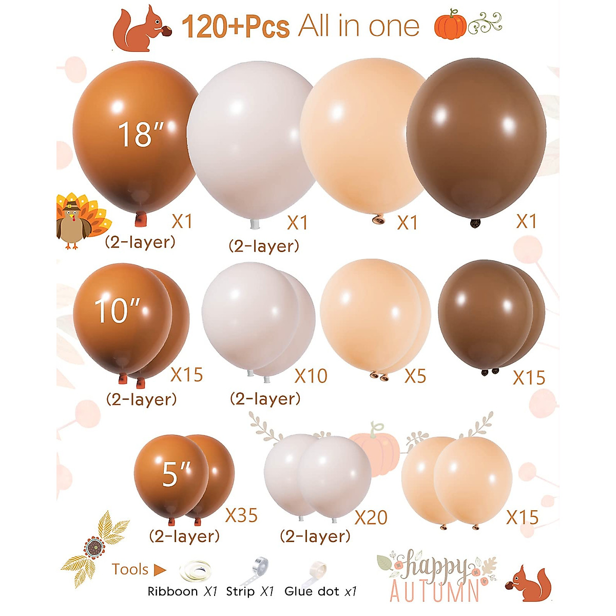 Burnt orange Balloon Garland Arch Kit 120pcs Double Stuffed Pumpkin Orange and Cream Peach fall balloon for Autumn Wedding Boho Teddy Bear Baby Shower, Birthday Decorations
