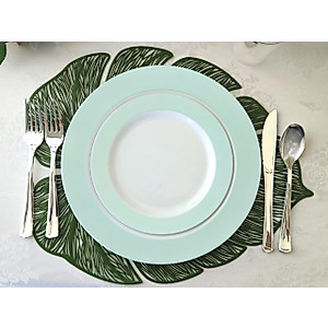 " OCCASIONS " 50 Plates Pack (25 Guests)-Wedding Party Disposable Plastic Plate Set -25x10.5'' Dinner + 25x7.5'' Salad/dessert plates (Rio, White & Pearled Turquoise Blue)