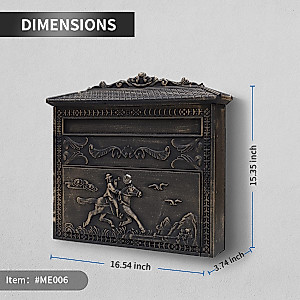 Yoocabinet Mailbox Wall Mount,Large Capacity Locking Mailbox for Outside, Rust-Proof Aluminum Hanging Secured Postbox, Security Key Drop Box,15.35 "x 16.14 "x3.54 Retro Horses