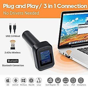 Tera Pro 2D QR Wireless Barcode Scanner with Display Screen Battery Level Indicator Time Display Works with Bluetooth with Charging Cradle Base for Warehouse Supermarket Library HW0006 Pro