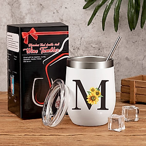 Zopeal Funny Personalized Coffee Mug Cup with Initials, Monogrammed Gift for Girls Women Mom Teacher Birthday Christmas Wedding, 12 oz Stainless Steel Wine Tumbler with Brush Straw Gift Box (M)