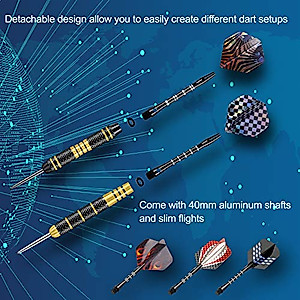 LANNEY Darts Metal Tip Set, 24 Grams and 20 Grams Tipped Metal Darts Steel Tip Set Professional with Aluminum Shafts, Brass Barrels, Sharpener Tool Kit, Carrying Case, Extra Dart Flights Accessories