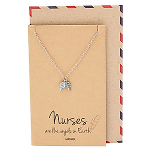 quan jewelry Nurse Necklace Handcrafted Angel-Wings Pendant, Thank you Appreciation Graduation Gift Ideas, Presents for Nurses, RN, Pre-Med Students, Doctors, Friendship Necklace