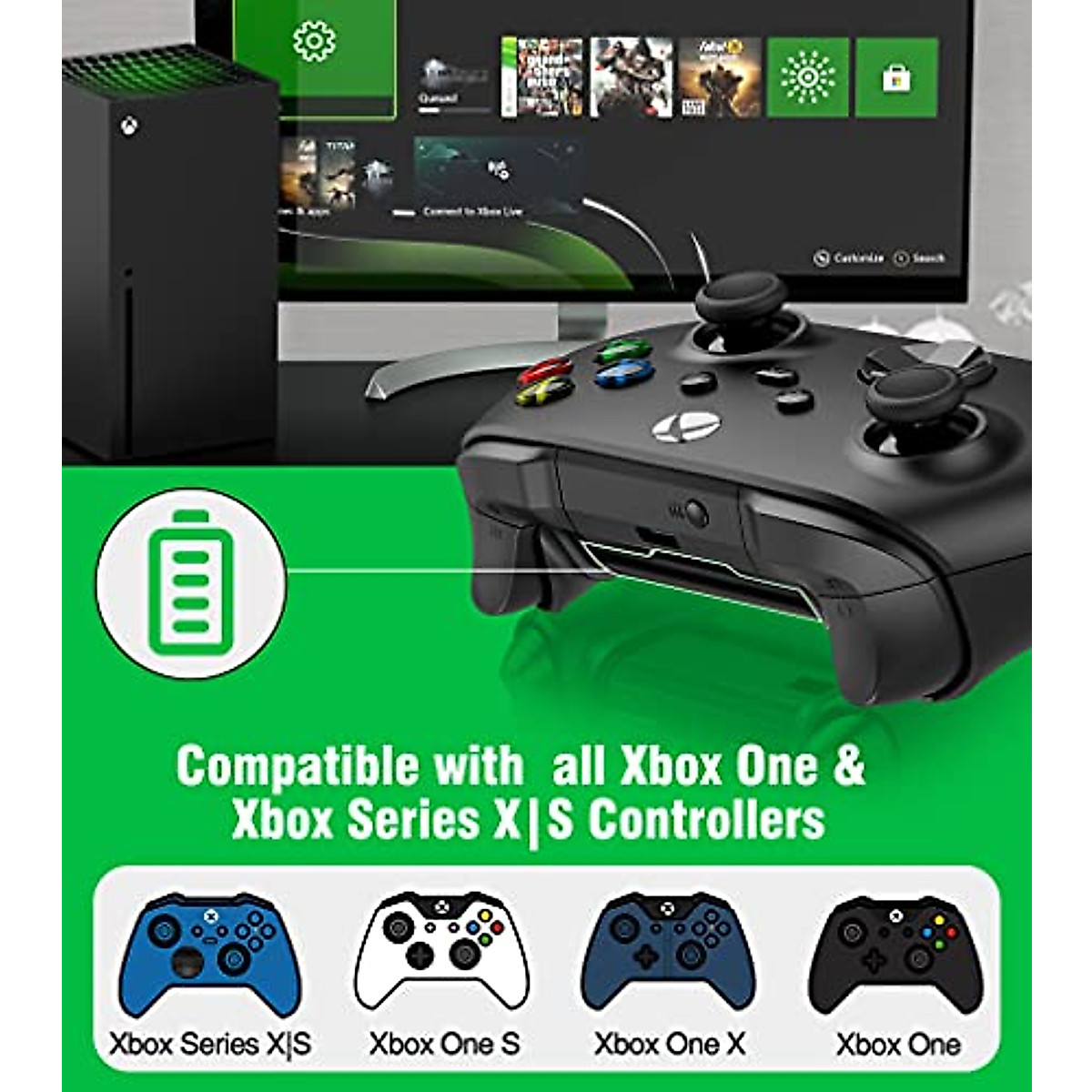 Charger for Xbox One Controller Battery Pack with 4 x 1200mAh USB Rechargeable Xbox One Battery Charger Station for Xbox Series X|S, Xbox One S/One X/One Elite Controllers-Accessories Kit for Xbox One