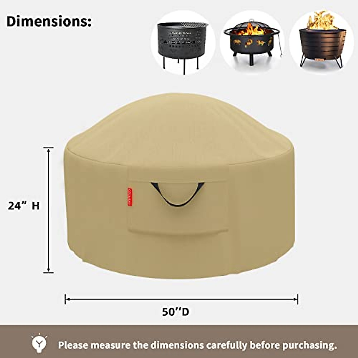 GDcaptain Fire Pit Cover Round 50Inch Durable Gas Fire Pit Cover Waterproof and UV-Resistant Patio Fire Bowl Cover for All Weather Protection Beige