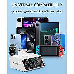 USB Charging Station, 100W 8-Port Charging Station for Multiple Devices with 4 QC3.0+4 USB C PD Ports, Wireless Charger, Multi Fast Charging Hub USB C Charging Station for iPhone,Samsung, iPad