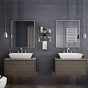 VOLPONE Bathroom Wall Shelf 15.7in Bathroom Glass Shelves Bathroom Shelves Wall Mount Glass Floating Shelf Rustproof Bathroom Wall Organizer 3 Tier (Sliver)