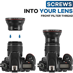 0.43x Optura HD Professional HD Wide Angle Lens with Macro Portion, Size (58mm),for Canon EOS 70D 77D 80D 90D Rebel T8i T7 T7i T6i T6s T6 SL2 SL3 DSLR Cameras