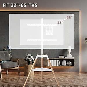 Fydeamer Universal Tripod Easel TV Stand for 32-65 inch LED LCD Screen Flat Curved Screen, Height Adjustable Studio TV Display Stand with 140° Swivel for Bedroom, Living Room, Corner TV Stand (White)