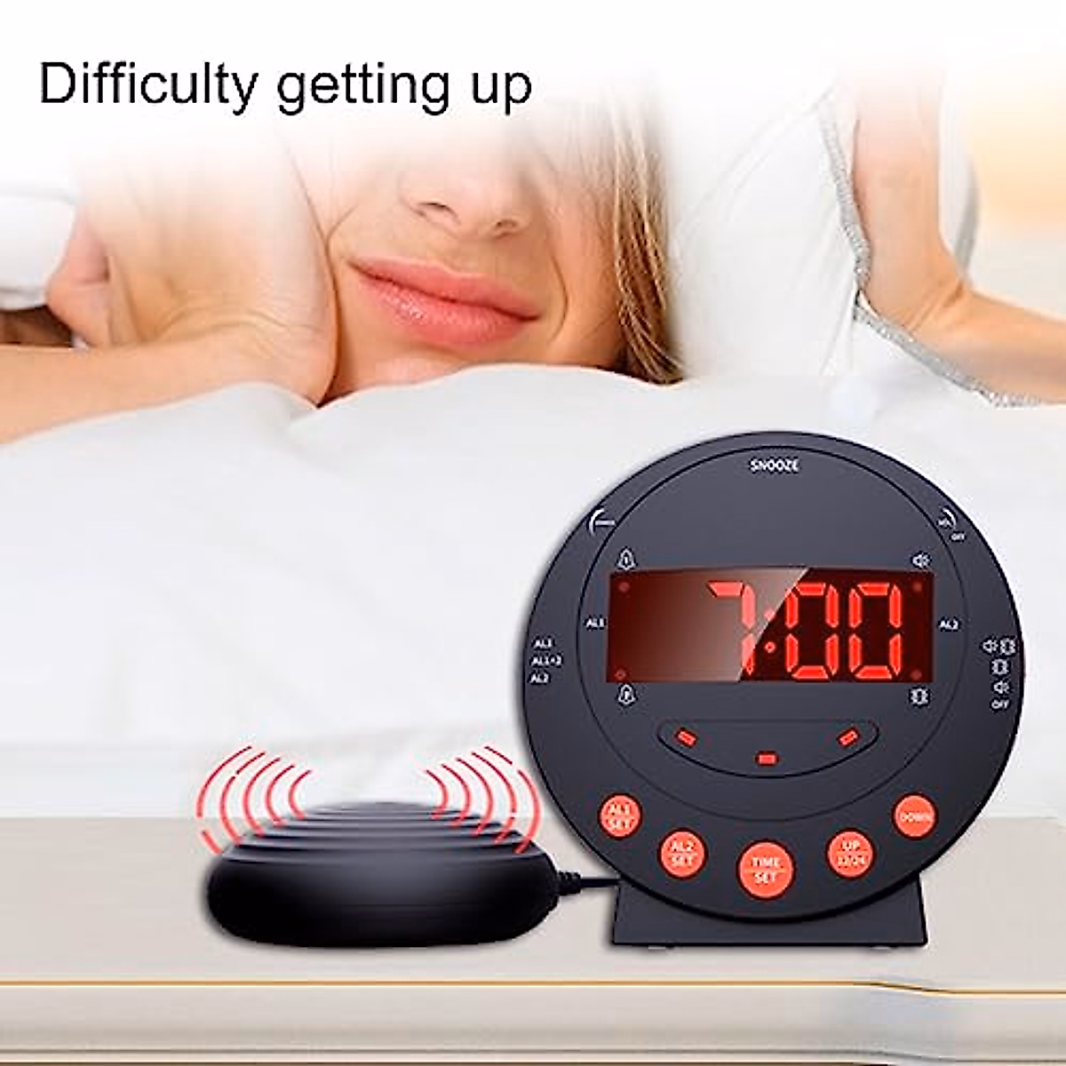 AYNEFY Super Shaker Clock, Alarm Clock 110 Decibels Red Flashing Light Super Shaker Extra Loud Alarm Clock for Student Elder