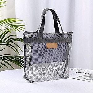 Beach Bag Mesh Shower Caddy Portable Hanging Quick Dry Bath Tote Organizer for Beach Swimming Grey Creative