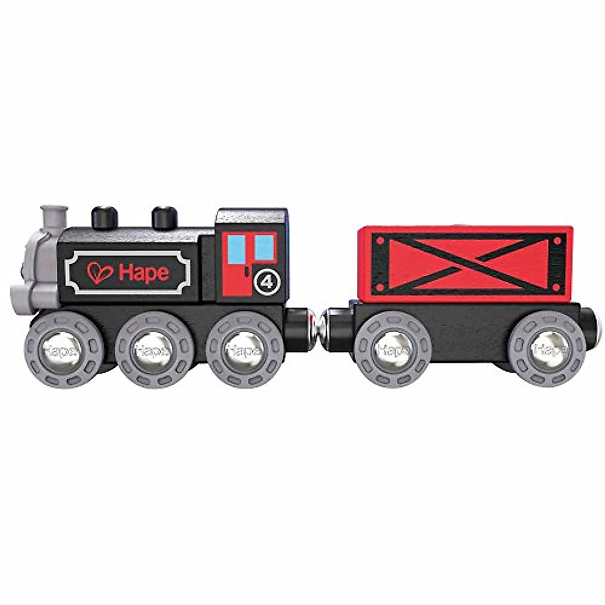 Hape Steam-Era Freight Train | Classic Black & Red Children’s Locomotive Toy with Unloadable Freight Wagons