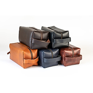 VELLAIRE Genuine Leather Toiletry Bag, Travel Toiletry Bag For Men, Men's Toilety Bag, Father's Day Gift, Shaving Bag Cosmetic Bag For Women, Leather Toiletry Bag For Men (3 Black)