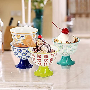 Lawei 4 Pack Ceramic Dessert Bowl Cups, 10 Oz Vintage Tulip Sundae Cups, Reusable Footed Dessert Bowls for Sundaes, Milkshakes, Parfaits, Ice Cream, Fruit, Snack, Cocktail, Party