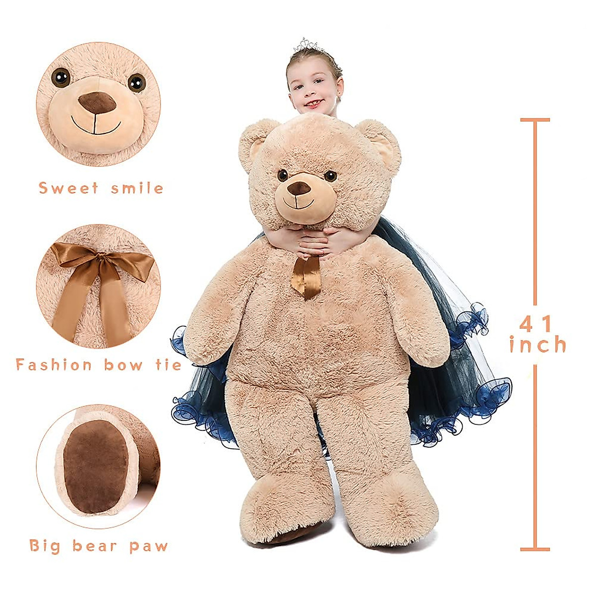 Tezituor Giant Teddy Bear Big Stuffed Animal Stuffed Bear Soft Plush Teddy Bear 41'' Large Bears for Kids on Baby Shower, Valentine's Day, Christmas, Birthday