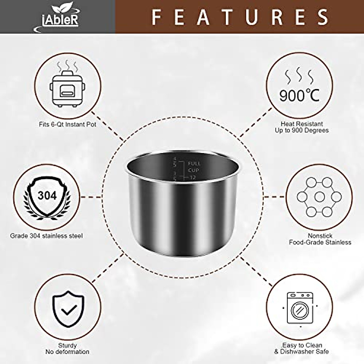 Genuine 6Qt Power Cooker XL Replacement Inner Pot Compatible with 6 Quart Power Pressure Cooker PPC770 PPC771 PPC770-1 PRO PCXL-PRO6 YBD60-100 WAL1 WAL2 Stainless Steel Inner Pot Parts - 6 QT