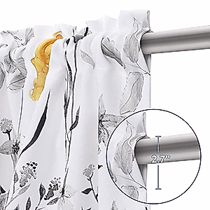 VERTKREA Valance Curtain, Yellow Flower Watercolor Valance for Window, Yellow Gray Floral Kitchen Curtains, Yellow White Rod Pocket Window Treatment Valance for Bathroom Basement, 52 x 18 Inches