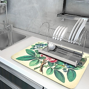 Beautiful Butterfly Flowers Dish Drying Mat Harmonious Nature Design Draining Mats Ultra Absorbent Microfiber Dish Rack Machine Washable and Super Fast Drying Pad for Kitchen Counter