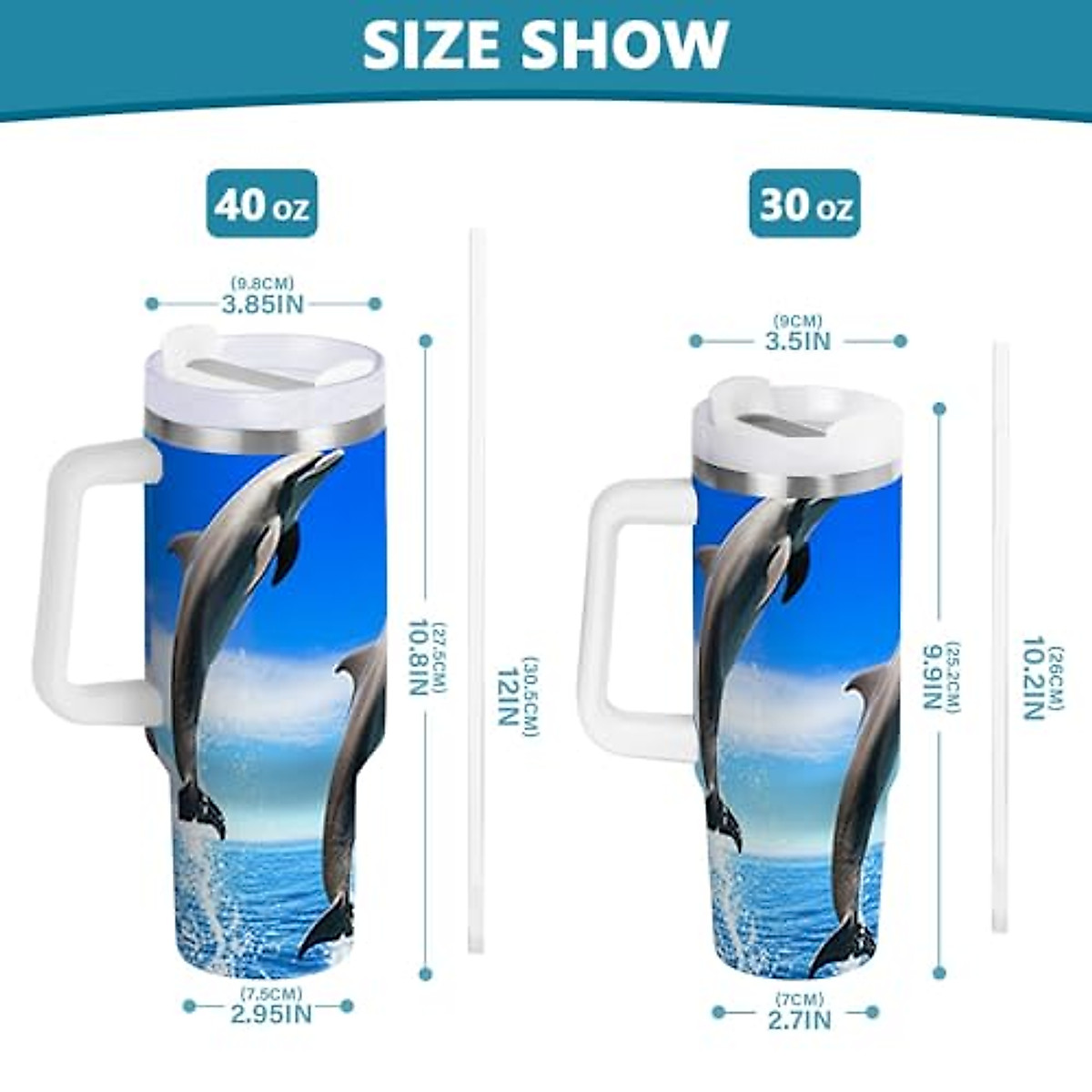 40 Oz Dolphins Ocean Stainless Steel Insulated Tumblers with Lid and Straw Travel Coffee Tumbler