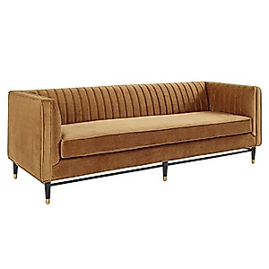 Modway Devote Channel Tufted Performance Velvet, Sofa, Cognac