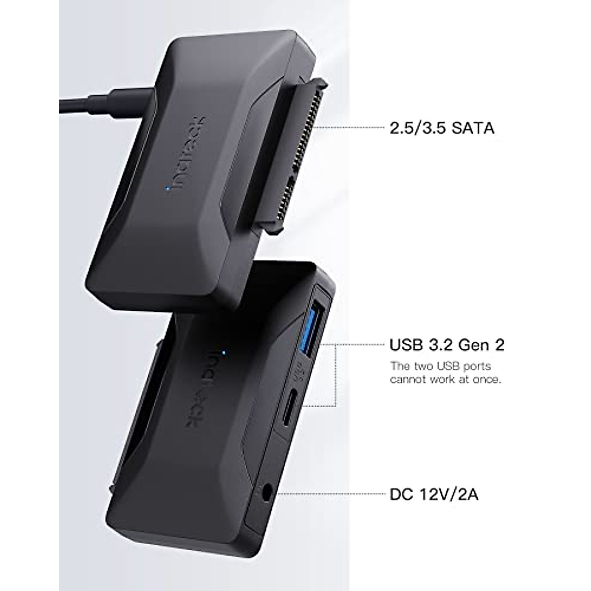 Inateck SATA to USB 3.2 Gen 2 Adapter, Hard Drive Adapter Cable for 2.5/3.5 Inch SSD/HDD, 12V/2A Power Adapter Included, Bi-Directional Transfer