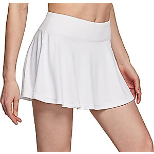 TSLA Women's Athletic Skorts Lightweight Active Tennis Skirts, Workout Running Golf Skirt with Pockets Built-in Shorts, Flared Skorts White, Small