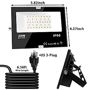 Led Flood Light 300W Equivalent 3000 LM, Outdoor Color Changing Led Stage Landscape Lights, Bluetooth RGBW Smart Floodlights 2700K & 16 Million Colors&Timing& Music Sync, IP66，US 3-Plug (2 Pack)