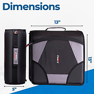Case-it The King Sized Zip Tab Zipper Binder - 4 Inch D-Rings - 5 Subject File Folder - Multiple Pockets - 800 Sheet Capacity - Comes with Shoulder Strap - Jet Black D-186