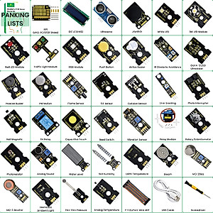 KEYESTUDIO 37 Sensors Modules in 1 Box Starter Kit for Raspberry Pi 4 4B 3 3B 2B+, Tutorials Python C Java Scratch Code, 38 Projects, GPIO Breakout Board Breadboard LCD Programming for Kids Adult