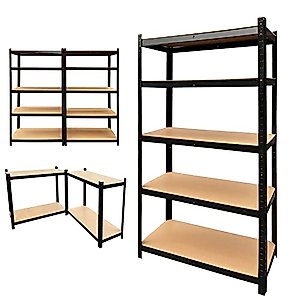 Bathroom Shelf Storage Unit Adjustable Storage Shelf with Durable MDF Board, 5-Tier Storage Shelf Home Office Corner Shelf, for Warehouse, Living Room, Garage, Shed, (59”H x 28”W x 12”D, Black)