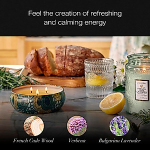 Voluspa French Cade Lavender, 3 Wick Tin Candle, 12 oz, 40 Hour Burn Time, All Natural Wicks and Coconut Wax for Clean Burning, Vegan, Poured in the USA