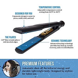 HAI Convertible Flat Iron Hair Straightener for Women - Professional Ceramic Fast Heating Hair Flat Iron with 5 Temperature Levels - Best Hair Straightener for All Hair Types - (Classic Blue)