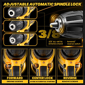 SakerPlus Cordless Drill Set with Drill Bits,22V Brushless Electric Screwdriver Driver Tool Kit,3/8-Inch Keyless Chuck,2 Variable Speeds,430 In-lbs Torque Battery Powered Drills for Home Repair & DIY