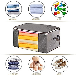 6 Packs Clothes Storage Bags - Foldable Large Capacity Organizer with Reinforced Handle Sturdy Zipper Large Clear Window (Gray)