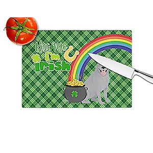 Caroline's Treasures WDK4736LCB Blue Pit Bull Terrier St. Patrick's Day Glass Cutting Board Large, 12H x 16W, multicolor