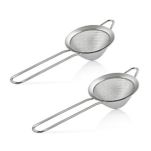 E-far Fine Mesh Strainer Set of 2, 3.3 Inches Stainless Steel Tea Strainer with Long Handle, Small Conical Mesh Strainers Sieve for Cocktail Coffee Food, Rust Proof & Easy to Clean (Silver)