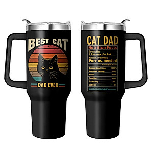 Best Cat Dad Mug Insulated Cat Paw Cup, 40 Oz Black Cat Tumbler with Handle and Straw, Black Cat Mug Double Wall Stainless Steel Cat Dad Cup, Best Cat Dad Ever Tumbler and Cat Dad Gifts for Men