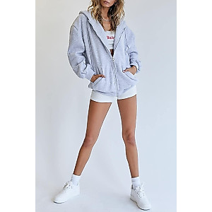 ATHMILE Oversized Sweatshirt Women 2023 Fall Fleece Jacket Cute Hoodies Pullover Sweater Hooded Tops Teen Girl Casual Cardigan Zip Up Y2k Trendy Coat Winter Clothes Outfits Blouses Grey