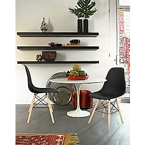 ExAchat A Set of 4 Scandinavian Design Plastic Dining Chairs with Natural Beech Legs for Dining Room, Bedroom, Lounge or Office. (Black)