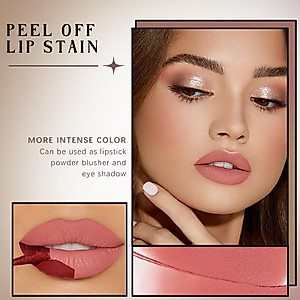 HOSAILY 3 Colors Peel Off Lip Stain Lip Tint, Tattoo Magic Color Matte Nude Natural Lip Gloss, Waterproof Long Lasting Nonstick Cup Liquid Lipstick Makeup Set for Women and Girls (Set A)