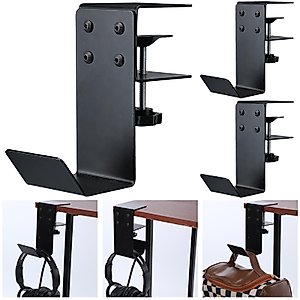 Yaocom 2 Pcs Under Desk Headphone Hanger Practical Headphone Stand Hanger Black Steel Headphone Holder Space-Saving Headphones Hook for Soundbar Small Items Desk Office
