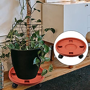 HOIGON 4 Pack 13 Inch Plant Caddy with Wheels, Drain Tube and Water Tray, Heavy Duty Plant Pallet Caddy, Round Rolling Plant Stand Flower Planter Pot Mover, Red