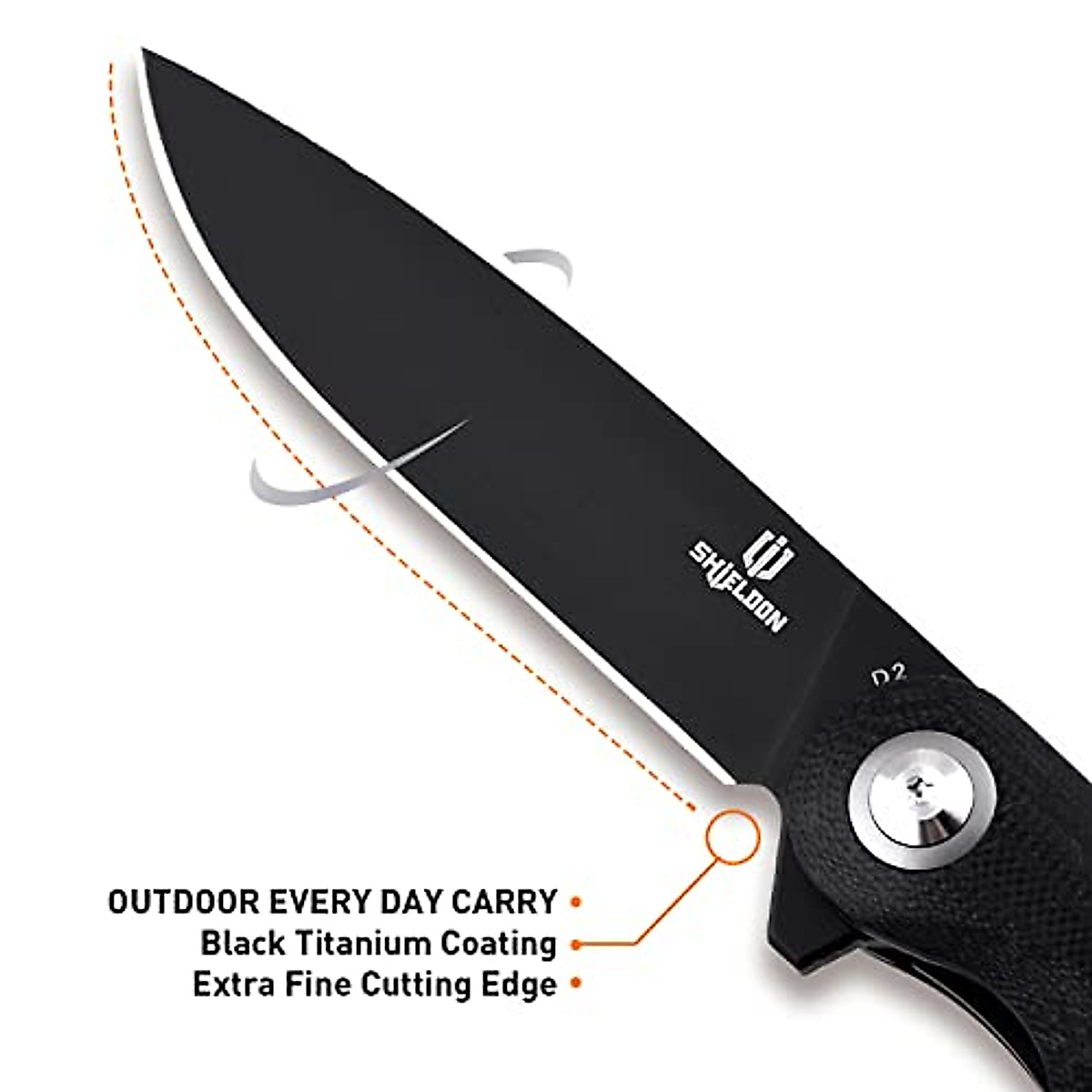 Dinoclier Empoleon Pocket Knife, Black 3.54" D2 Blade G10 Handle Ball Bearings Pivot Flipper Folding Knife